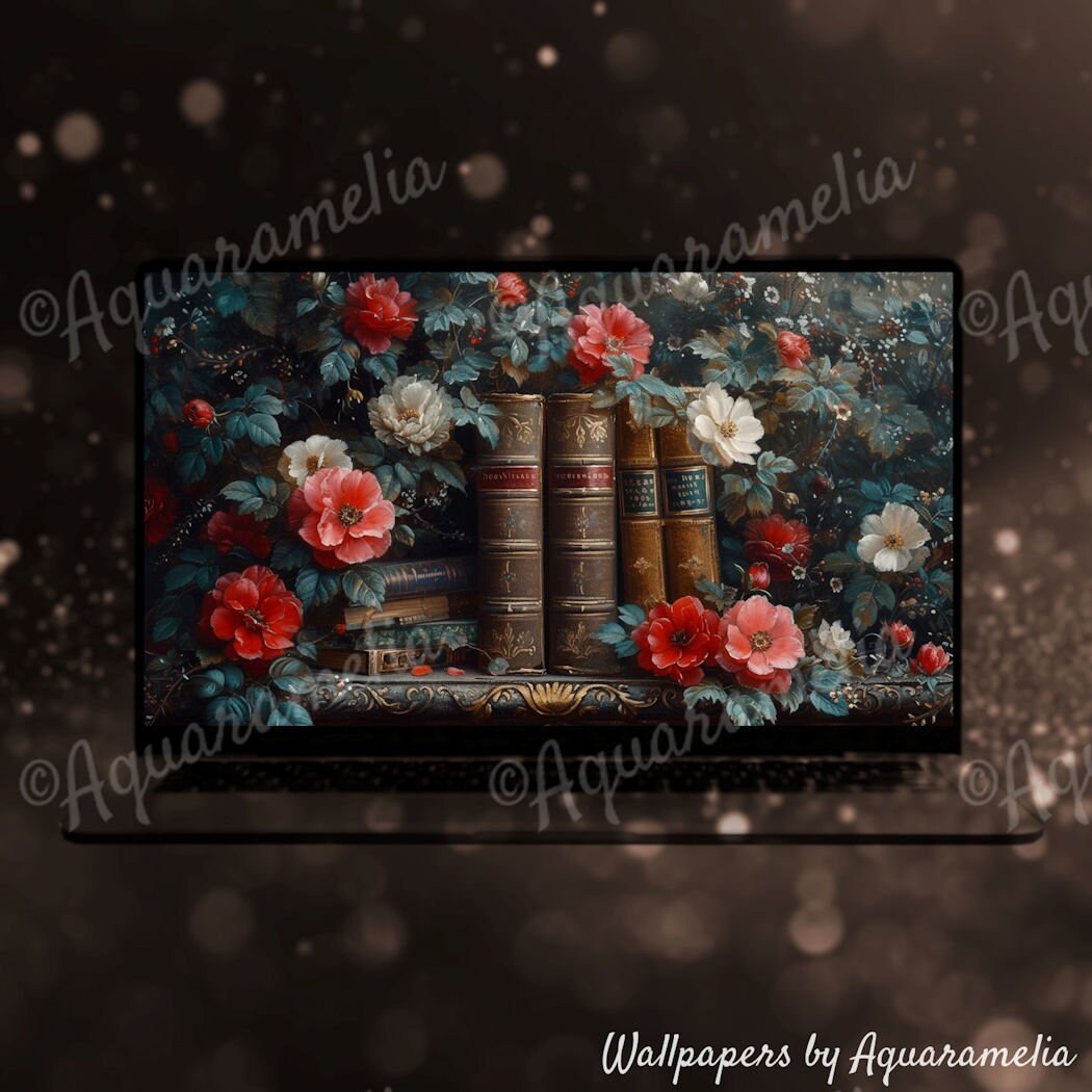 Floral Library Background, Romantic Flower Books, Reading Desktop ...
