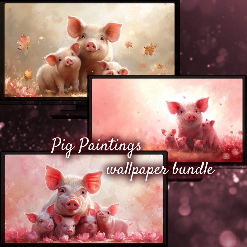 Cute Pigs Animal Desktop Wallpaper, Cute Pet Wallpaper, Gift for Mom ...