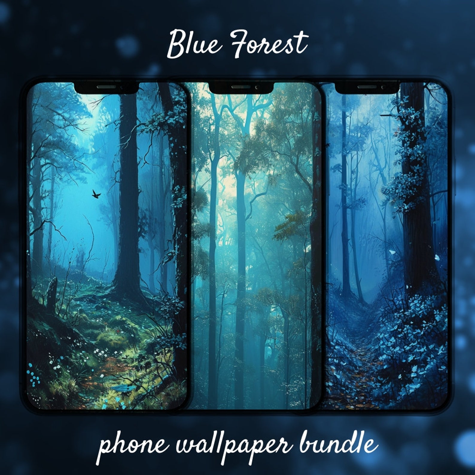 Blue Fantasy Forest Phone Background, Magic Forest Lock Screen ...