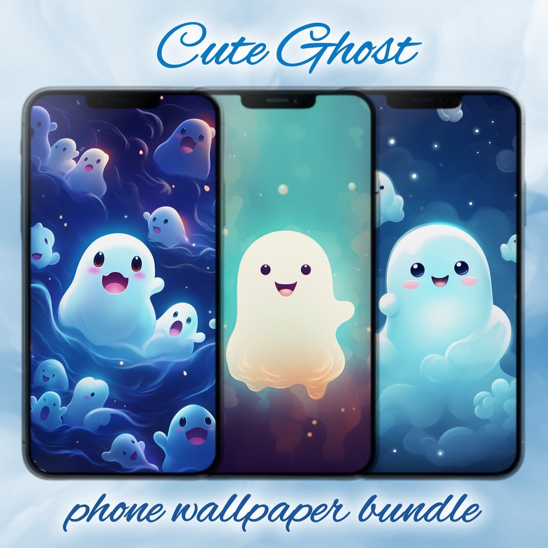 Cute Ghost Phone Wallpapers, Bundle of 9 Minimalist Cute Ghost ...