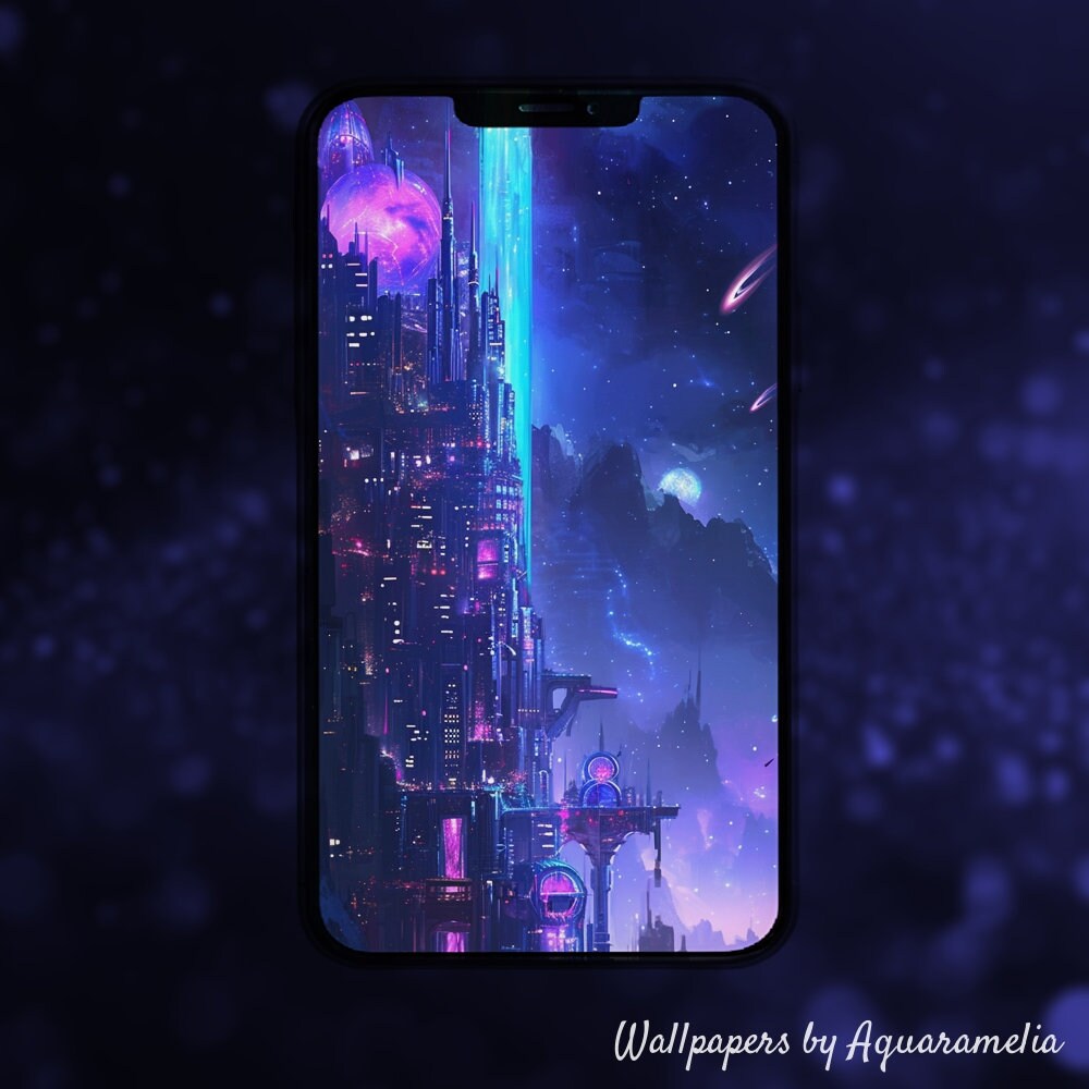 Futuristic City Cyberpunk Phone Background, Synthwave Urban Lock Screen ...