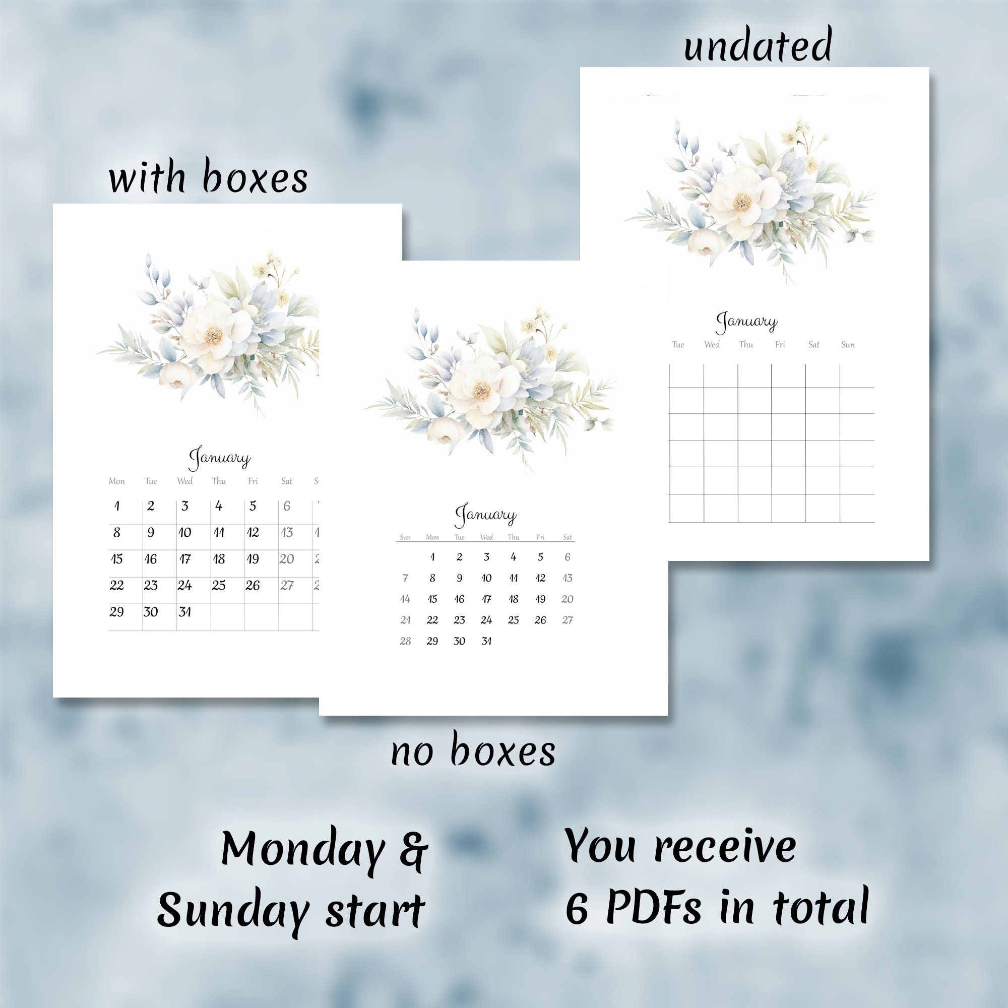Printable Calendar 2025, Floral, Watercolor Flowers, Artistic Monthly ...