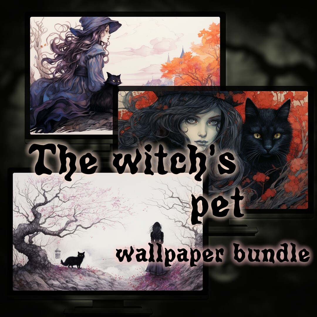 The Witch's Pet Desktop Wallpapers, Bundle of 8 Magical Halloween Witch ...