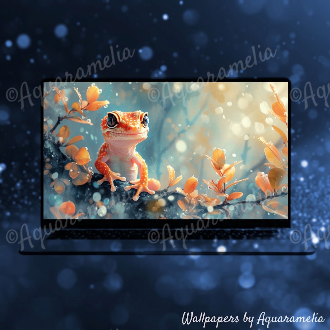 Cute Gecko Animal Desktop Wallpaper, Cute Pet Wallpaper, Gift for ...