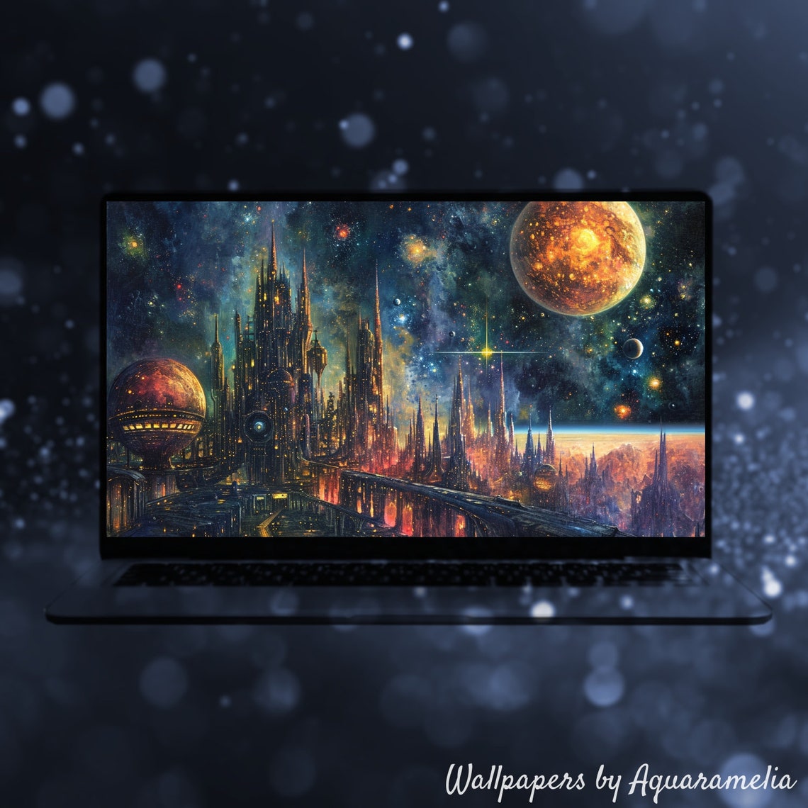 Space City Scifi Computer Background, Futuristic Alien Desktop ...