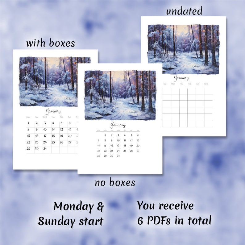 Printable Calendar 2025, Forest Painting, Artistic Monthly Calendar ...