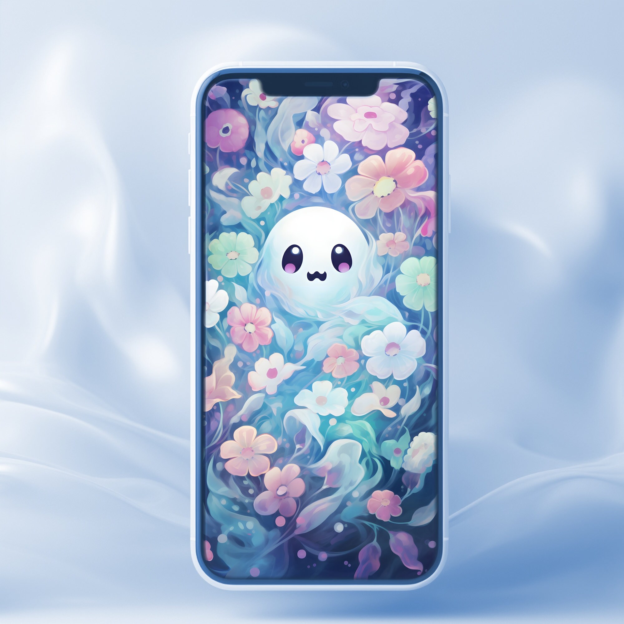 Floral Ghost Phone Wallpapers, Bundle of 9 Minimalist Cute Ghost ...