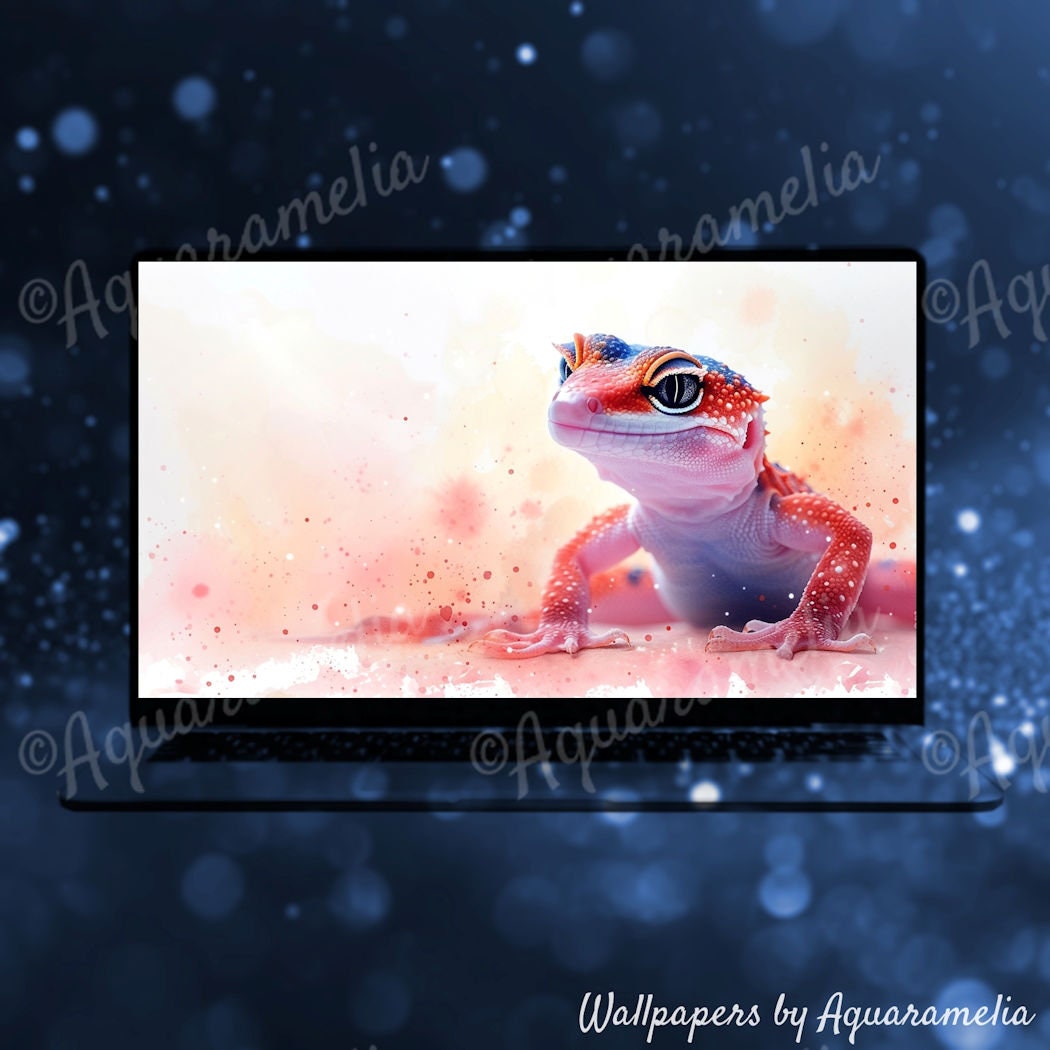 Cute Gecko Animal Desktop Wallpaper, Cute Pet Wallpaper, Gift for ...
