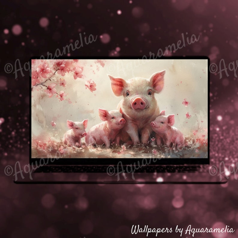 Cute Pigs Animal Desktop Wallpaper, Cute Pet Wallpaper, Gift for Mom ...