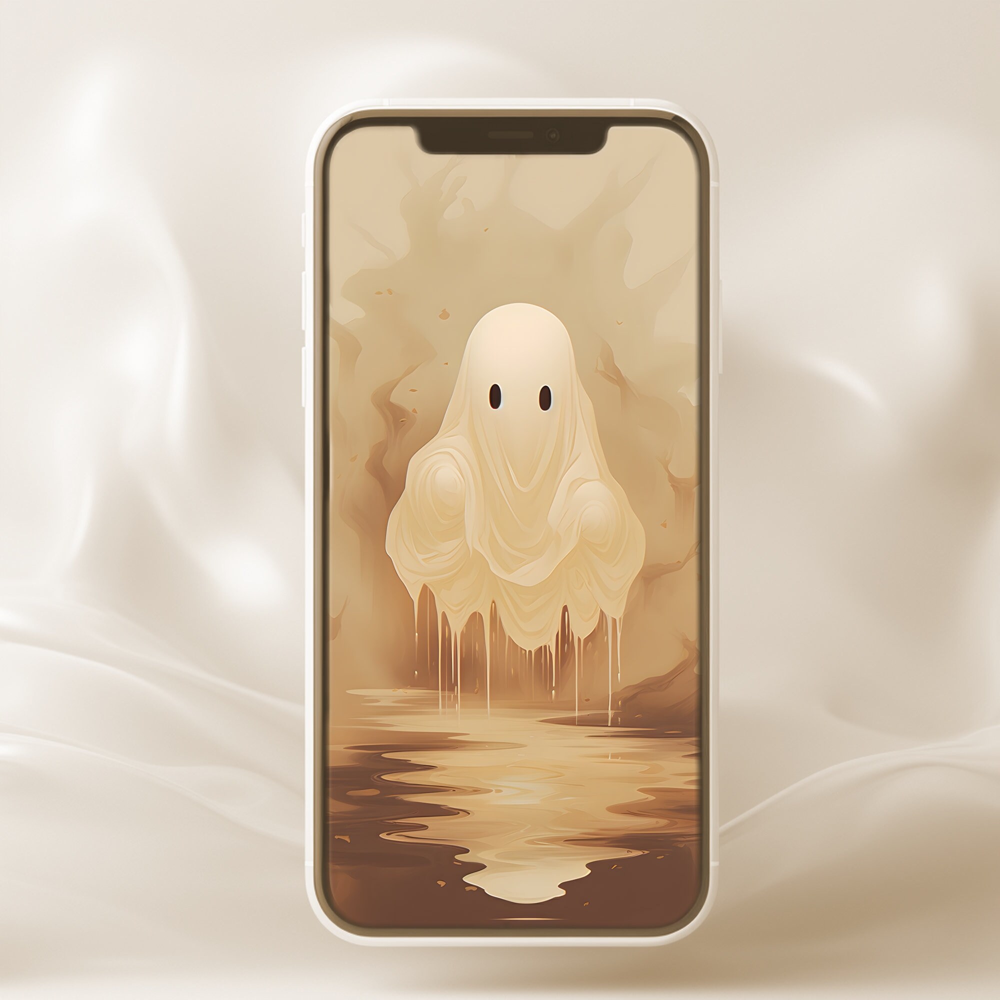 Aesthetic Ghost Phone Wallpapers, Bundle of 6 Minimalist Cute Halloween ...