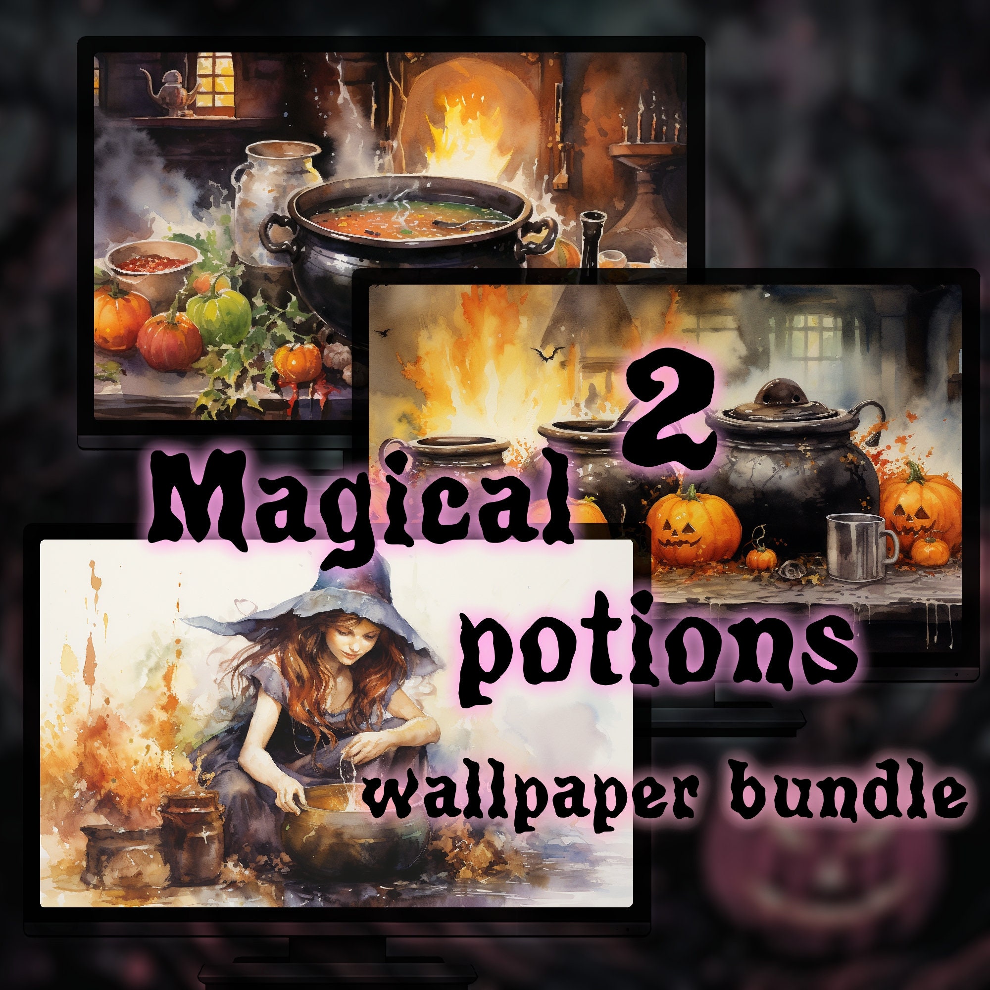 Magical Potions 2 Desktop Wallpapers, Bundle of 8 Witch Brewing ...
