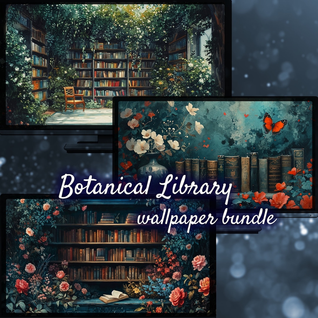 Botanical Library Background, Romantic Books, Reading Desktop ...