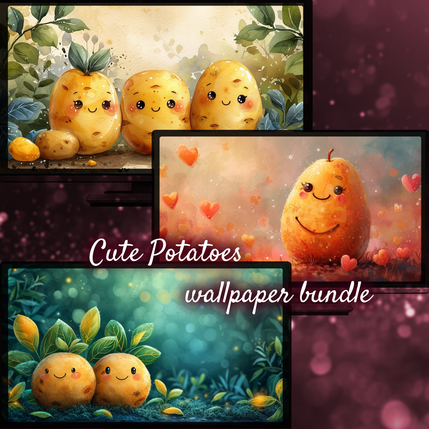 Cute Potato Vegetable Desktop Wallpaper, Kawaii Potato Wallpaper, Food ...