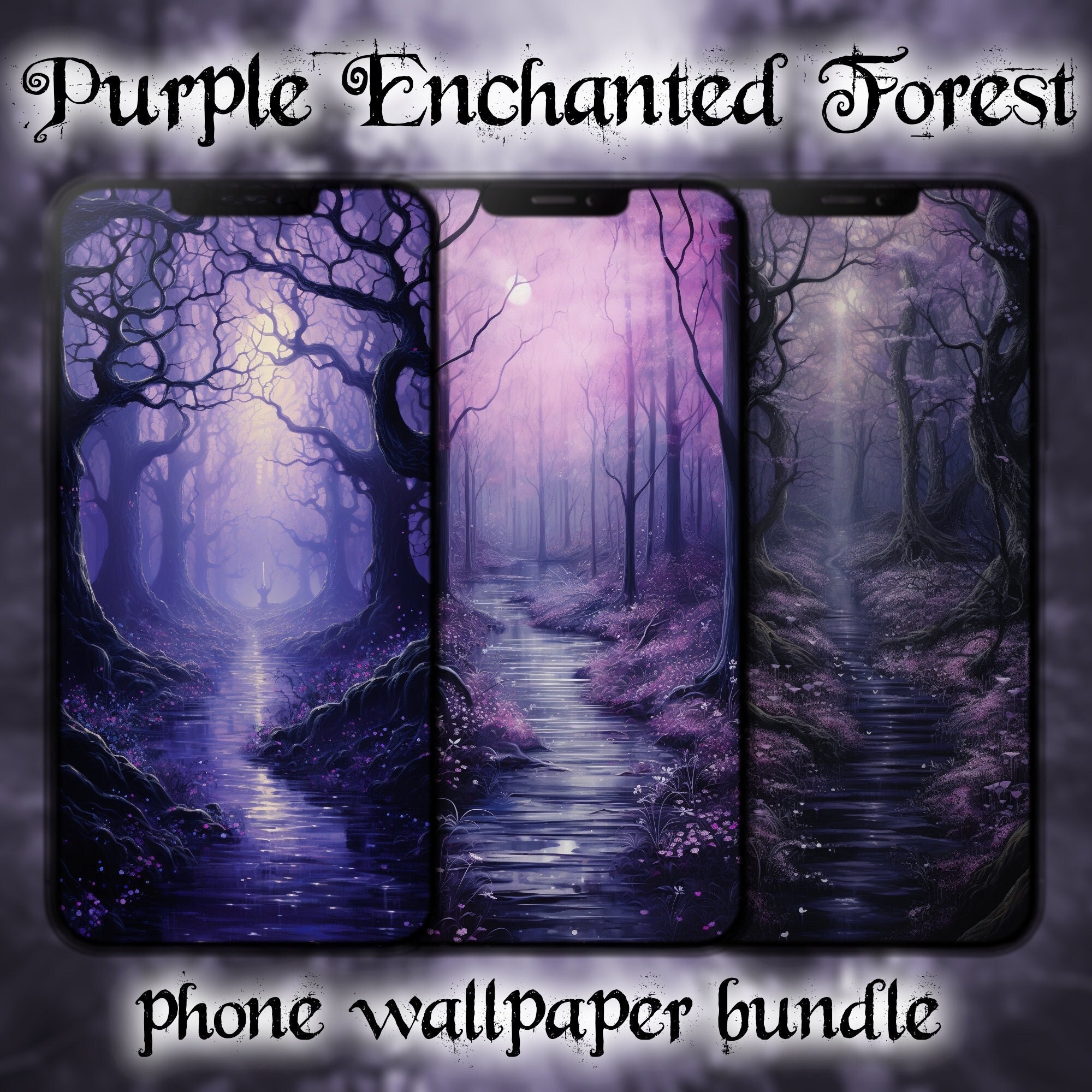 Purple Enchanted Forest Phone Wallpapers, Bundle of 8 Magical Fantasy ...