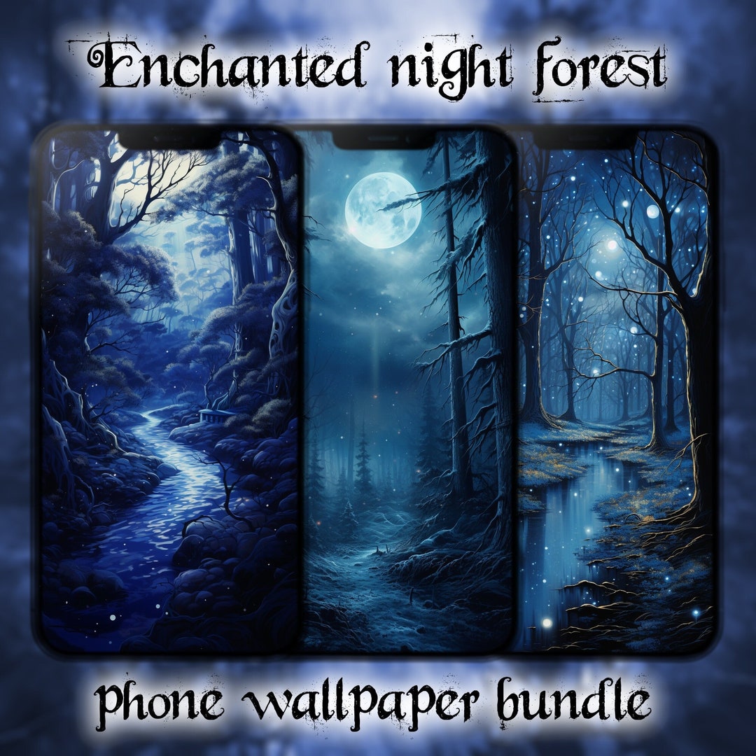 Enchanted Forest at Night Phone Wallpapers, Bundle of 8 Magical Fantasy ...