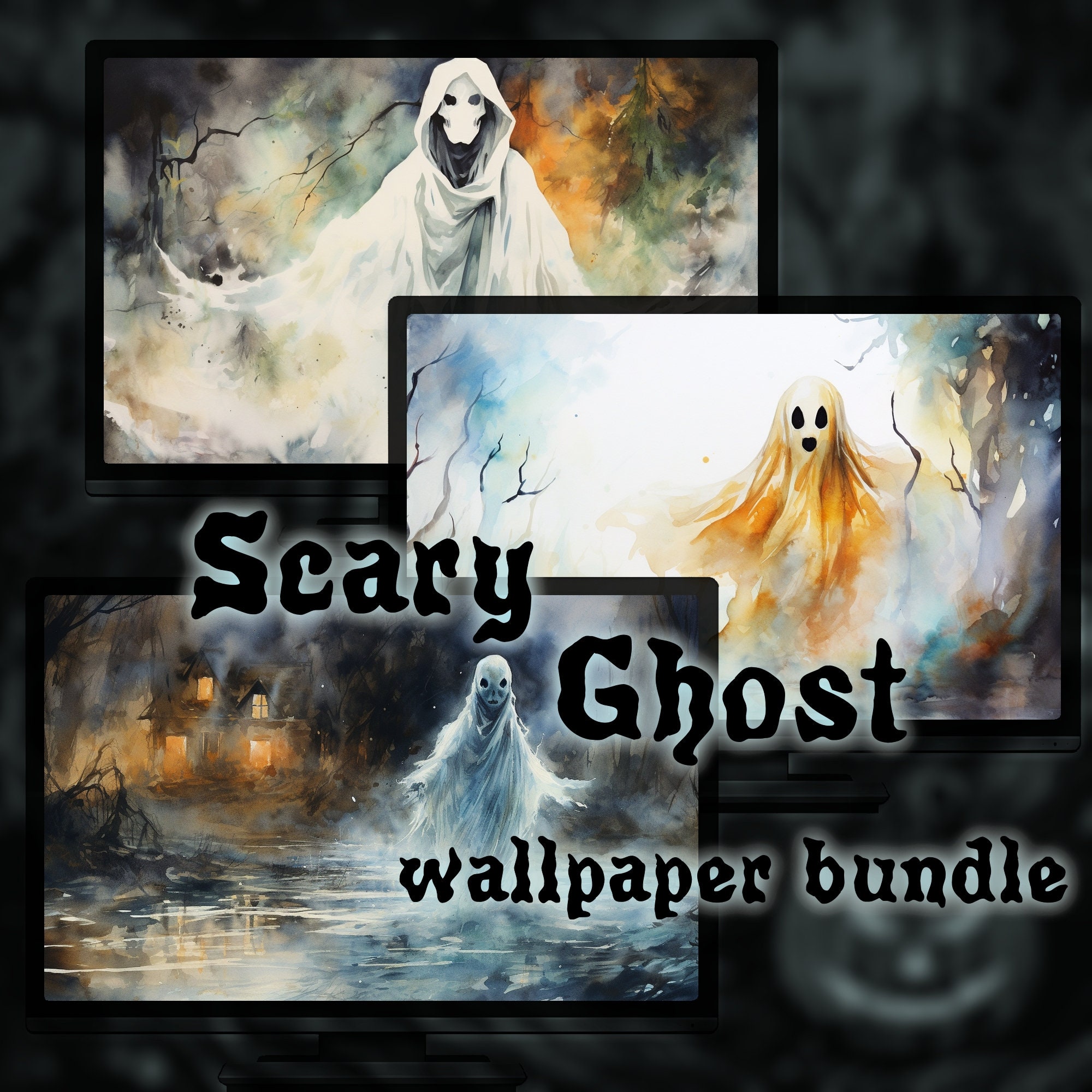 Scary Ghost Desktop Wallpapers, Bundle of 6 Spooky Scary Haunted Spirit ...
