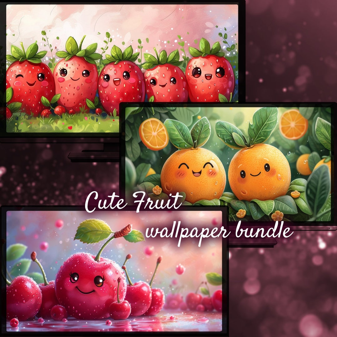 Cute Fruit Desktop Wallpaper, Kawaii Fruit Wallpaper, Food Lovers Gift Cute Food Desktop ...