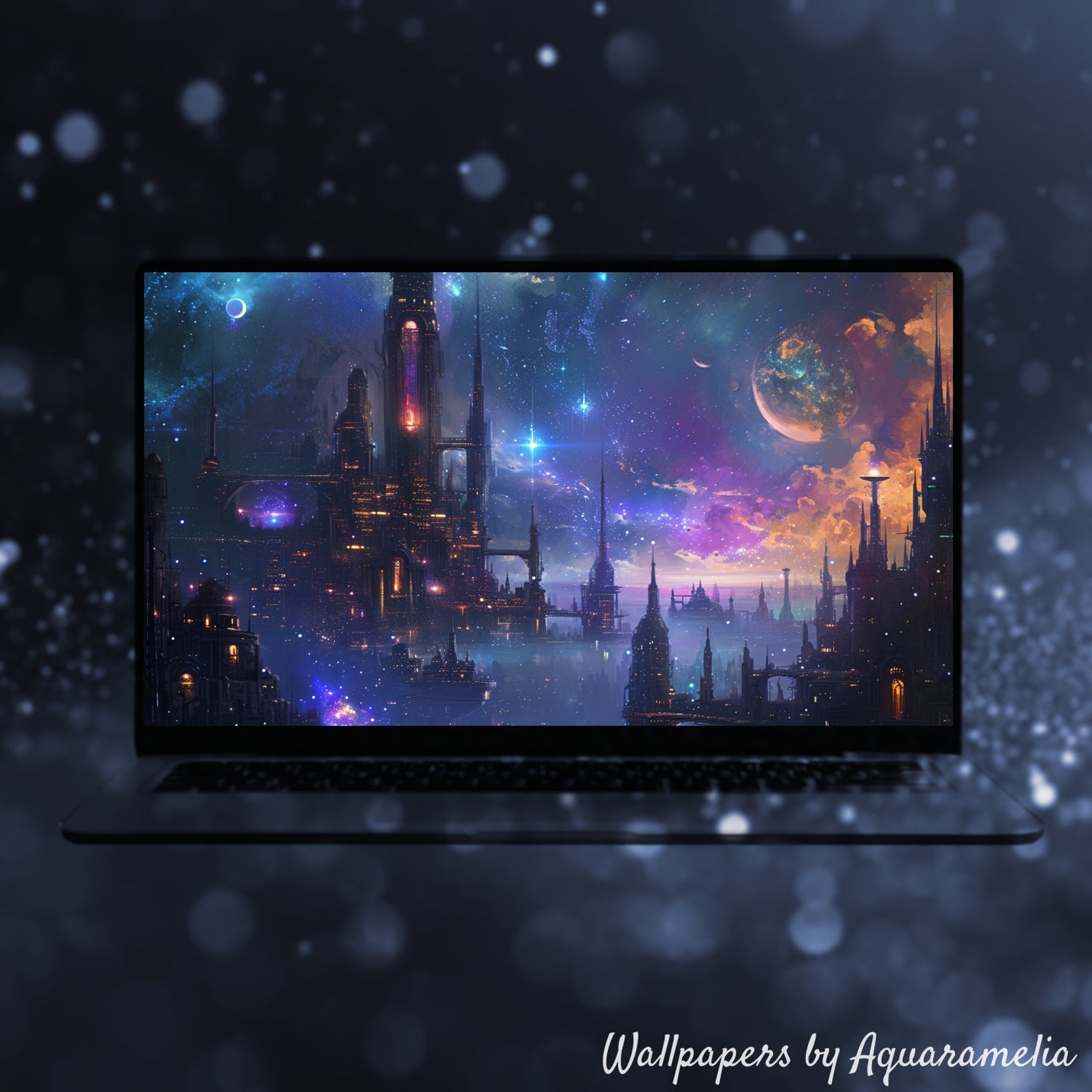 Space City Scifi Computer Background, Futuristic Alien Desktop ...