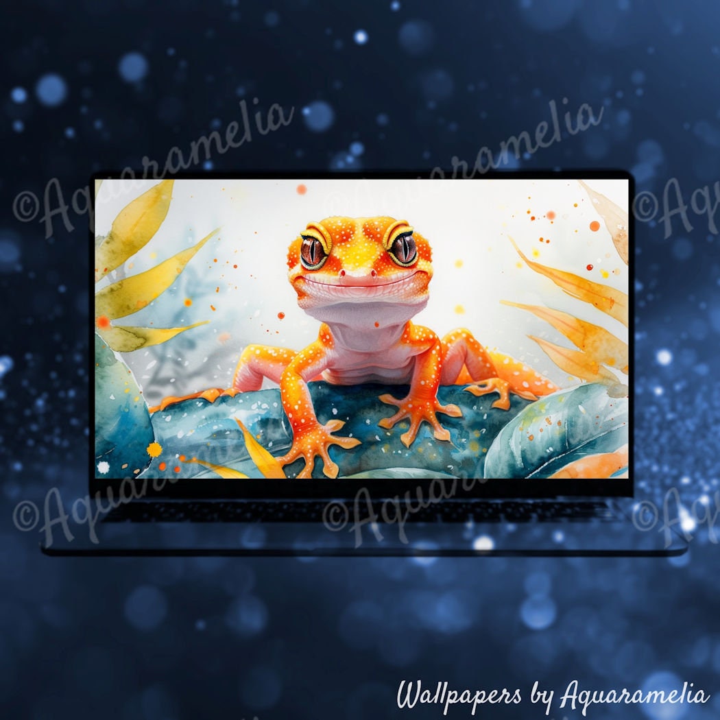 Cute Gecko Animal Desktop Wallpaper, Cute Pet Wallpaper, Gift for ...