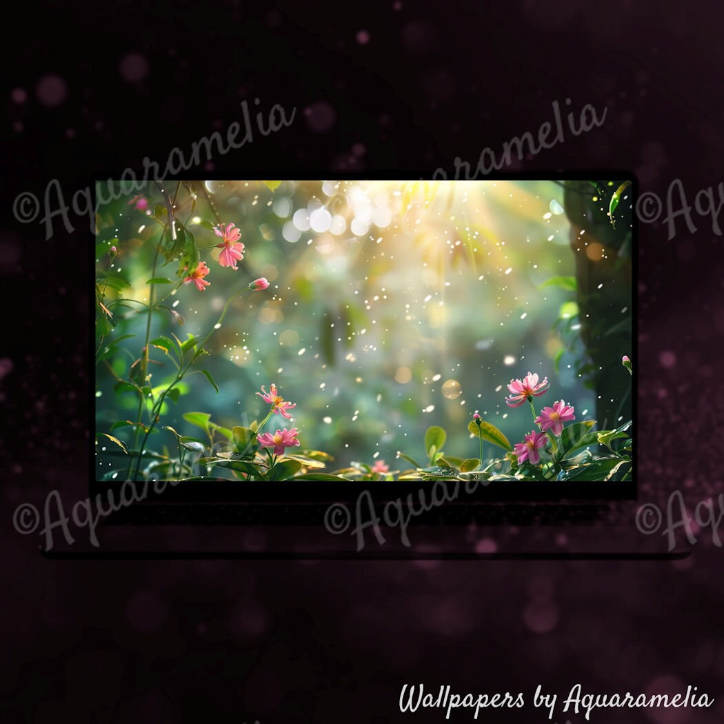 Spring Forest Desktop Background, Enchanted Nature Green Flower ...