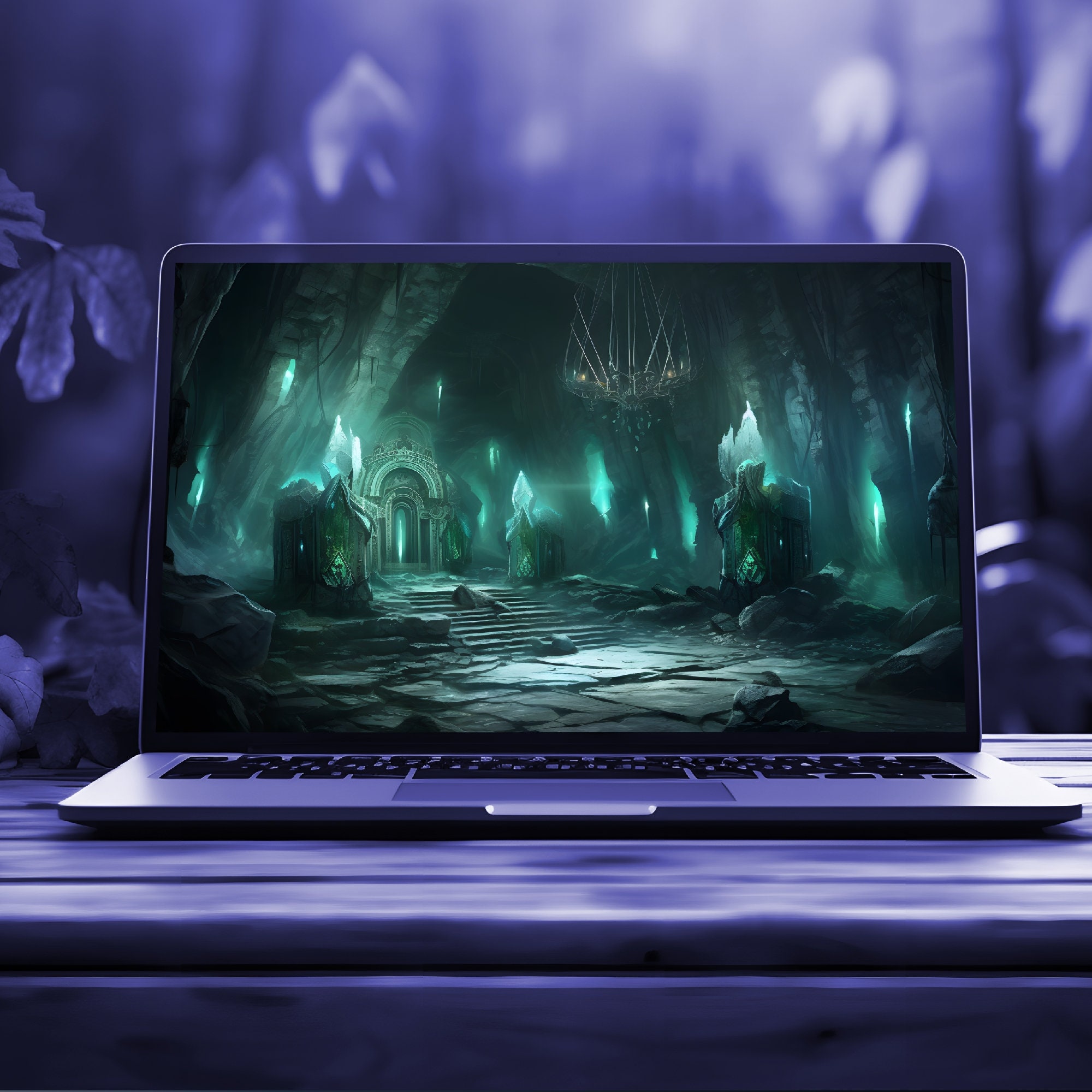 Enchanted Cavern Desktop Wallpapers, Bundle of 8 Magical Cave With Runes and Witch Girl Computer ...