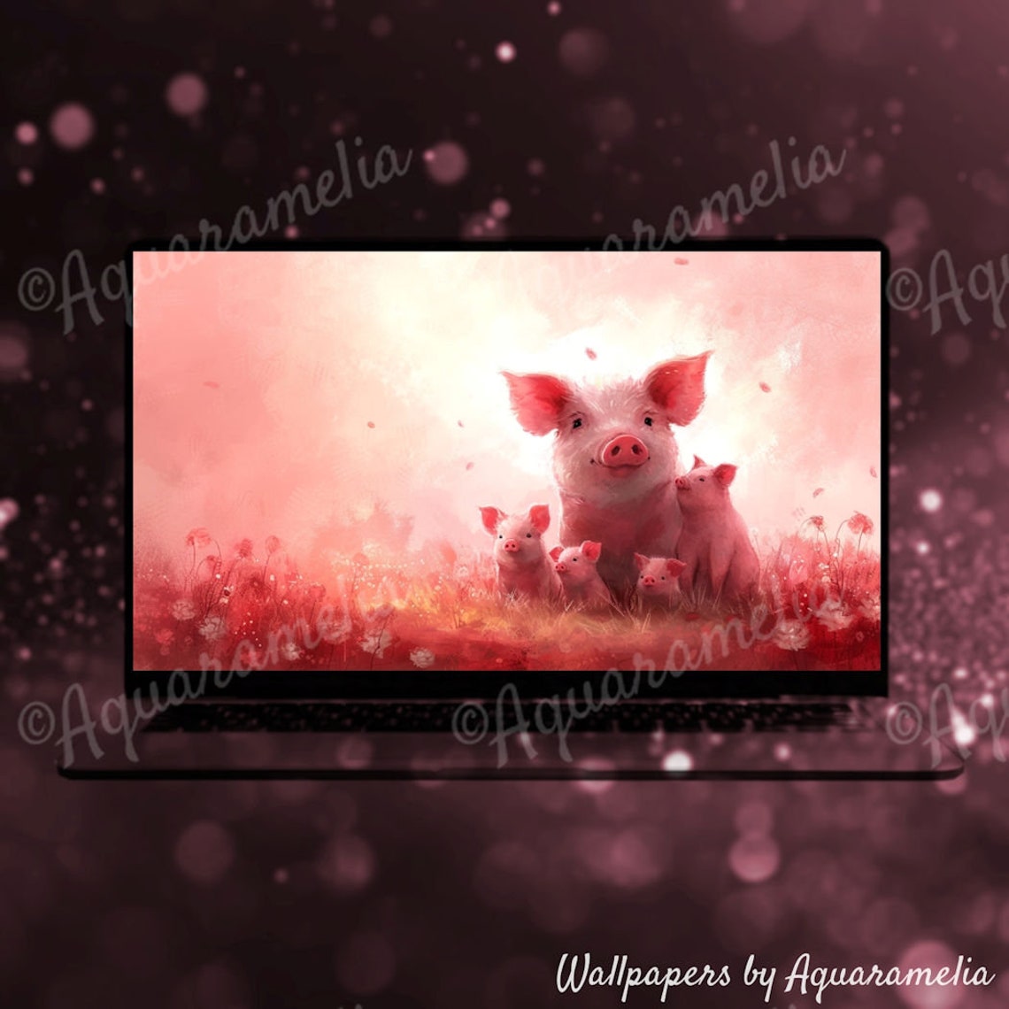 Cute Pigs Animal Desktop Wallpaper, Cute Pet Wallpaper, Gift for Mom ...