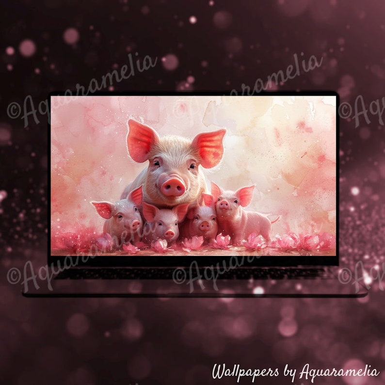 Cute Pigs Animal Desktop Wallpaper, Cute Pet Wallpaper, Gift for Mom ...