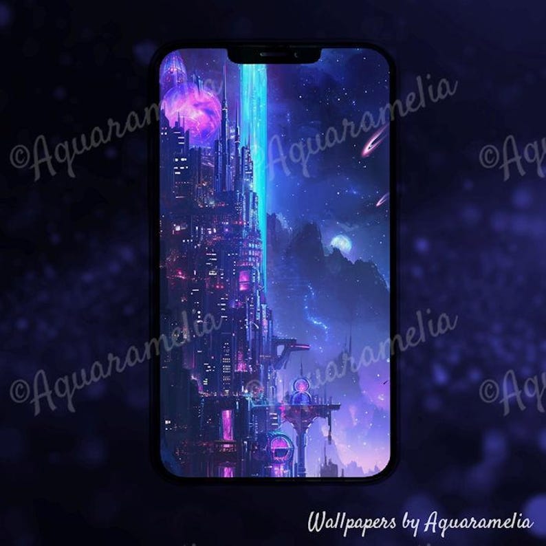 Futuristic City Cyberpunk Phone Background, Synthwave Urban Lock Screen ...