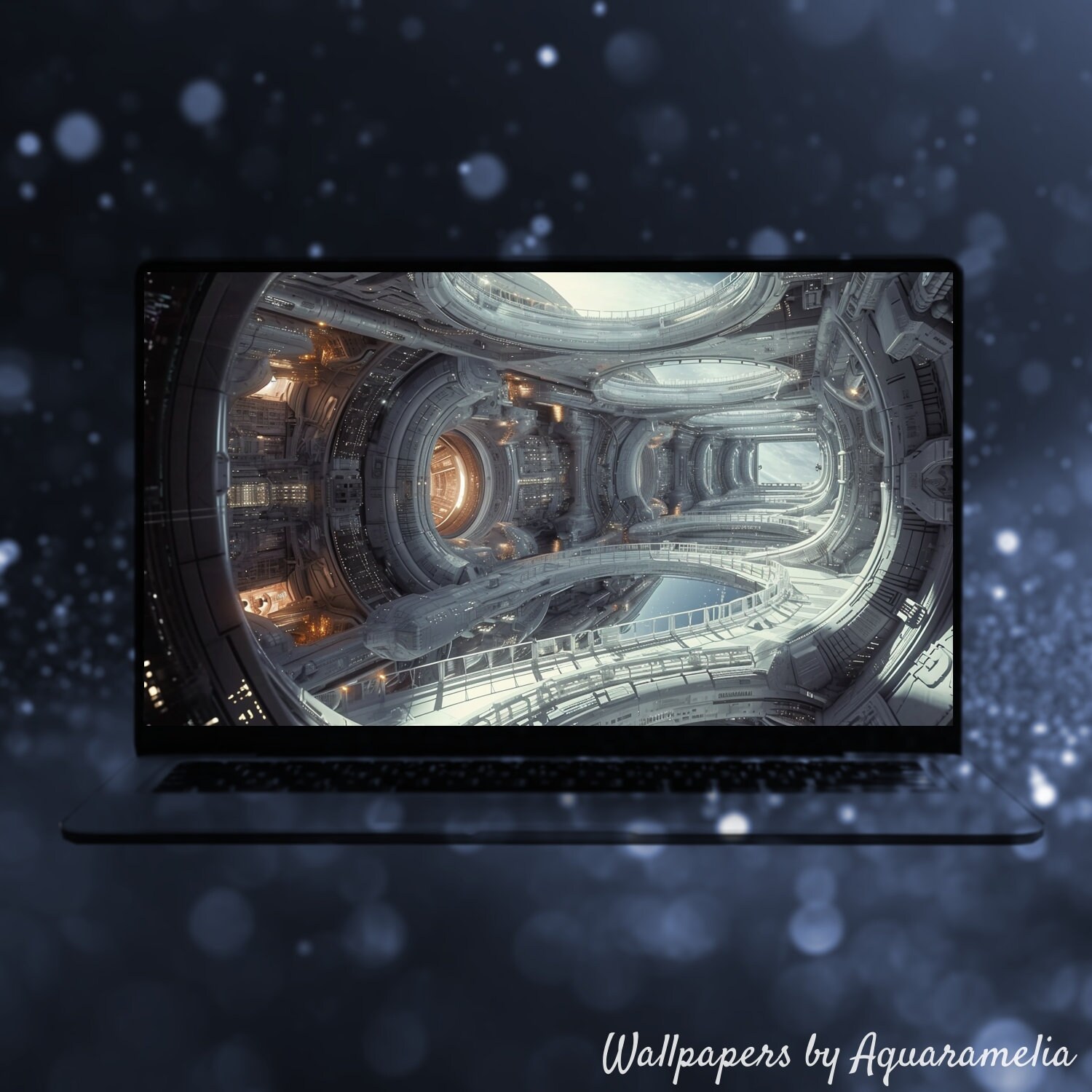 Space Station Scifi Computer Background, Futuristic Desktop Background ...