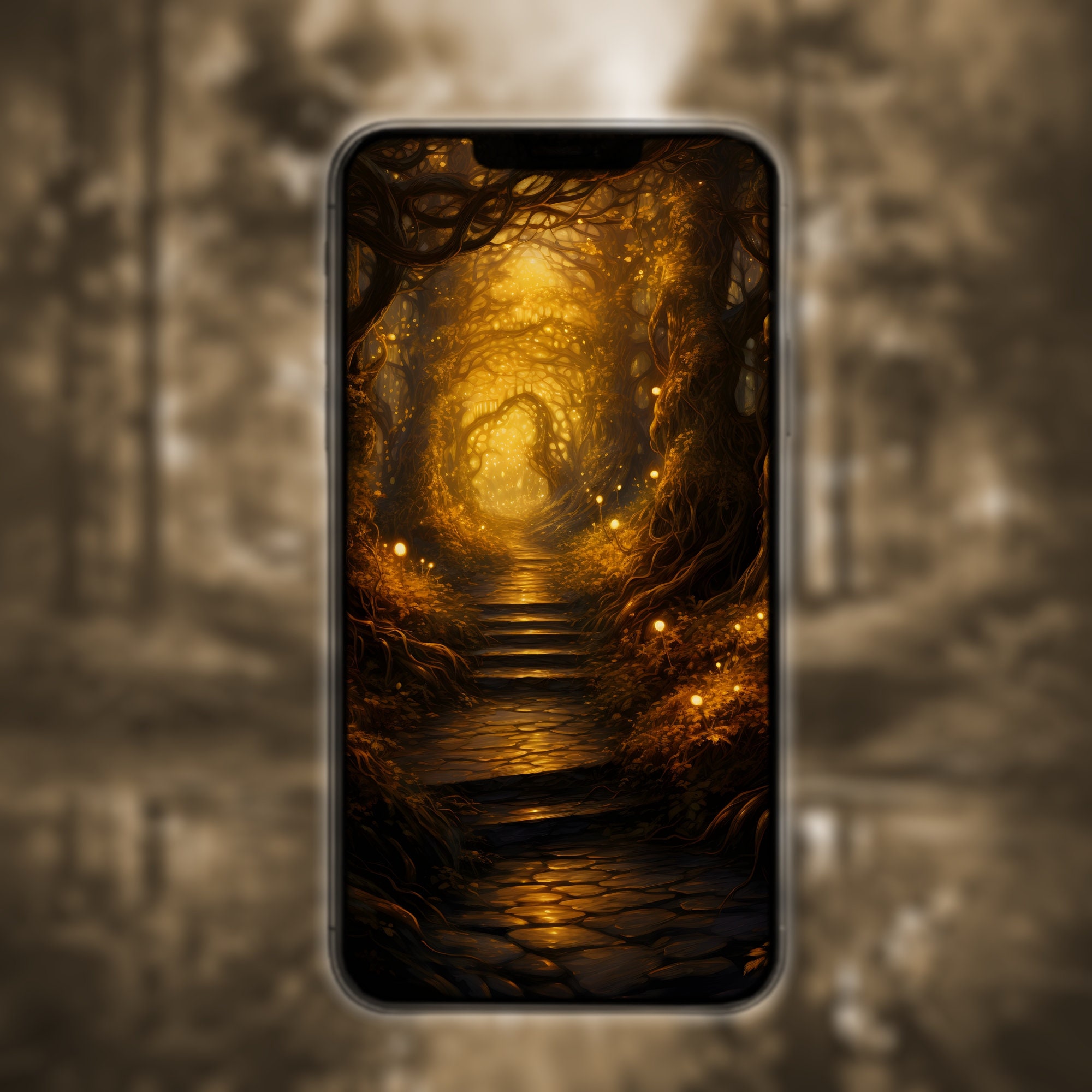 Gold Enchanted Forest Phone Wallpapers, Bundle of 7 Magical Fantasy ...