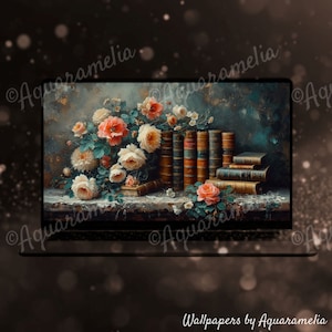 Floral Library Background, Romantic Flower Books, Reading Desktop ...