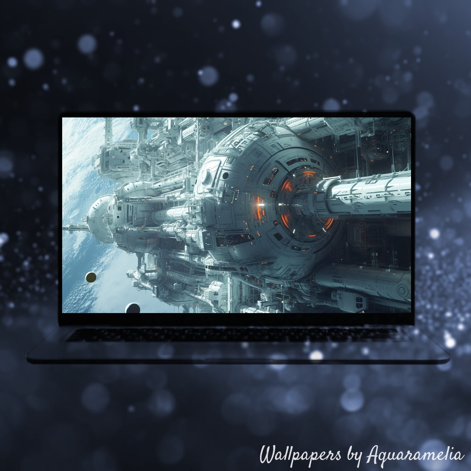 Space Station Scifi Computer Background, Futuristic Desktop Background ...