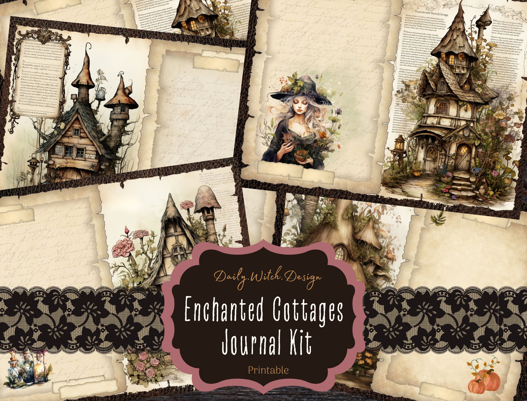 Enchanted Cottages Junk Journal Kit, Witchy Huts, Witch House, Digital ...