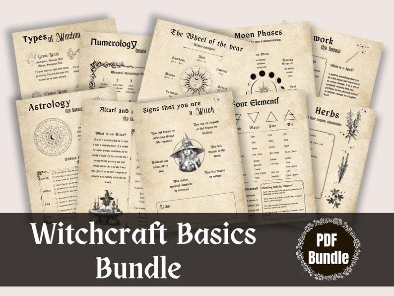 Witchcraft Basic Bundle Grimoire Pages, Magic Starter Kit, Grimoire Pages, Witch Printables ...
