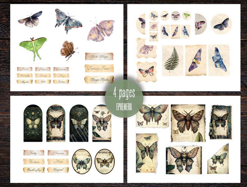 Magic Moths Junk Journal Kit, Mystic Moth, Digital Download, Moth Printable Pages, Ephemera ...