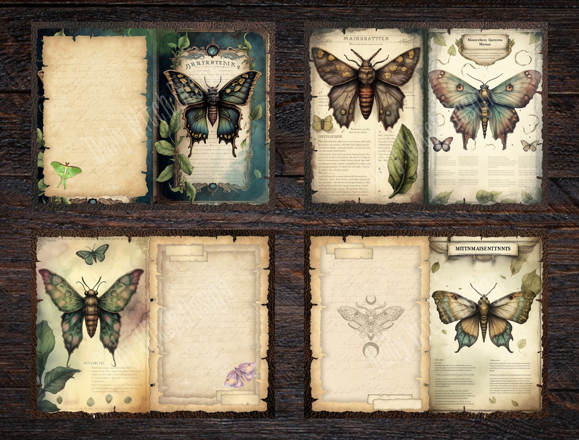 Magic Moths Junk Journal Kit, Mystic Moth, Digital Download, Moth Printable Pages, Ephemera ...