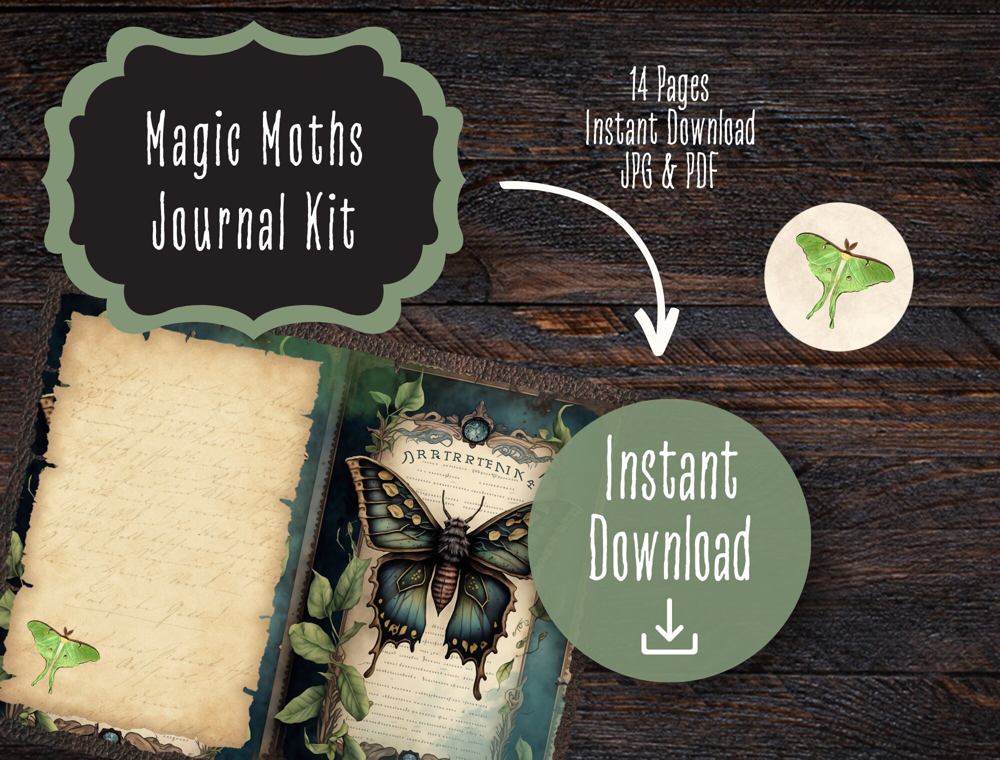 Magic Moths Junk Journal Kit, Mystic Moth, Digital Download, Moth ...