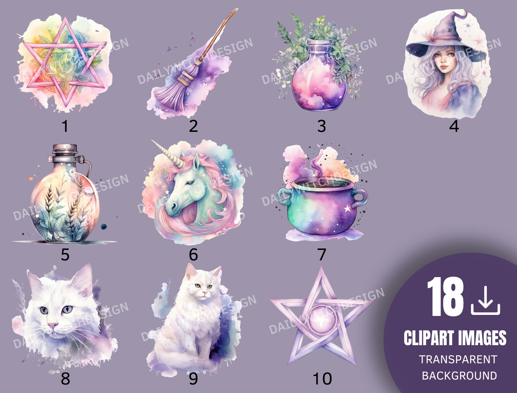 Pastel Witch Clipart, Watercolor Witch, Watercolor Pastel Magick, 18 ...