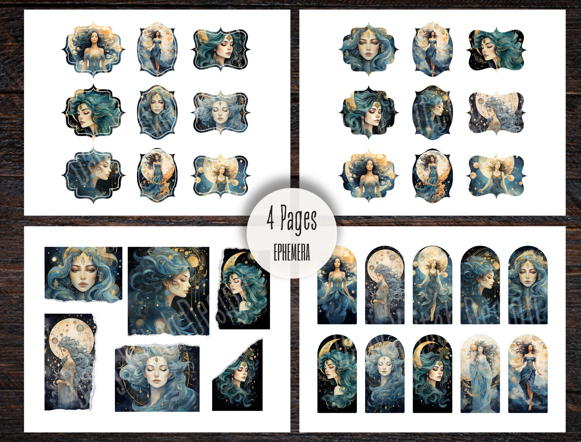 Moon Goddess Junk Journal Pages, Craft Paper, Printable Collage ...