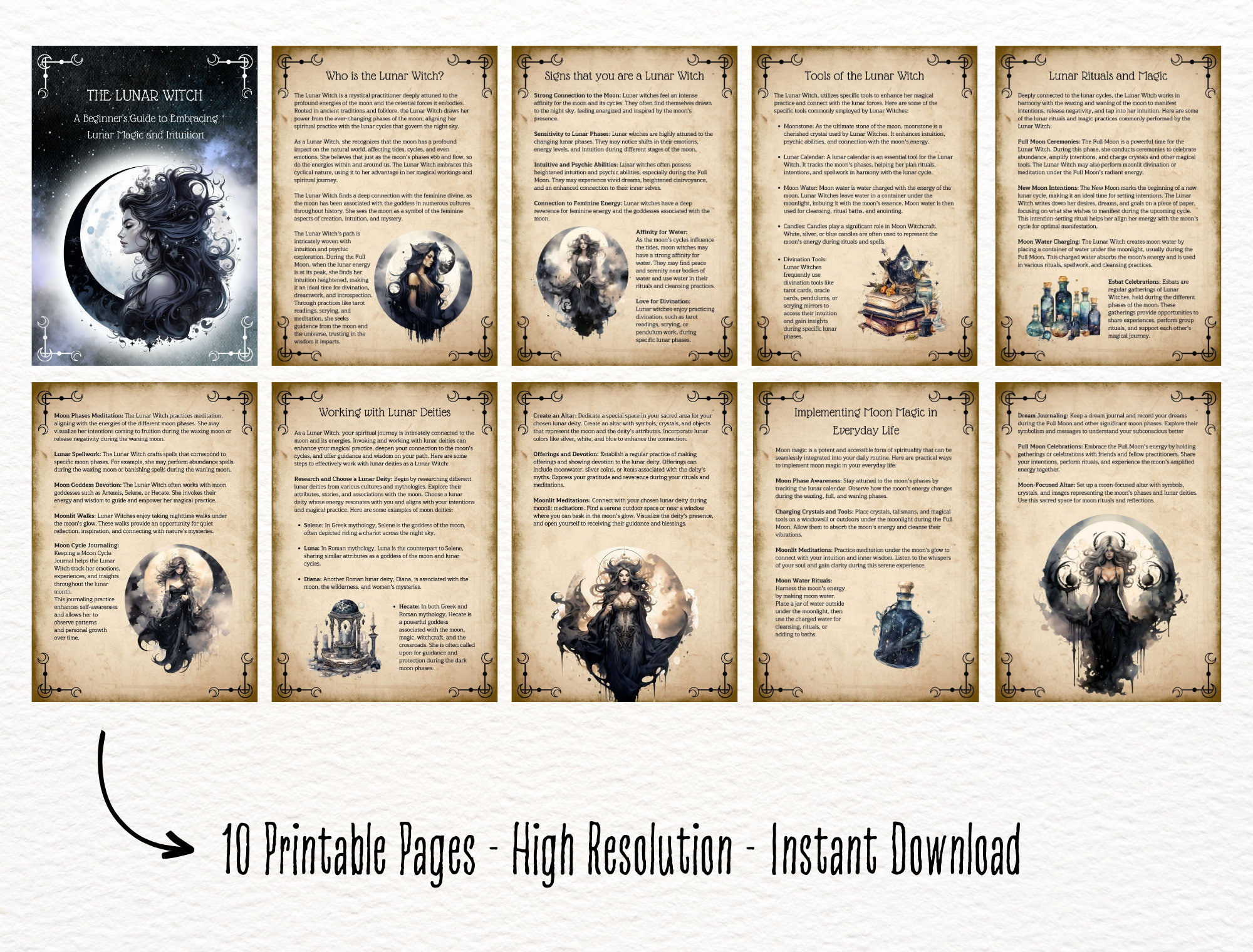 The Lunar Witch PDF Bundle, Types of Witches, Moon Witch, Printable ...