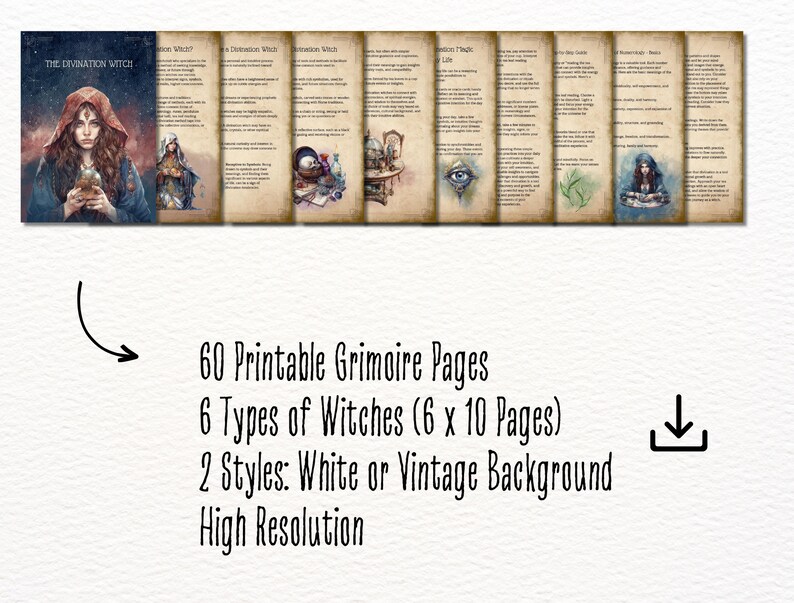 Types of Witches PDF Bundle, 60 Printable Grimoire Pages, Book of ...