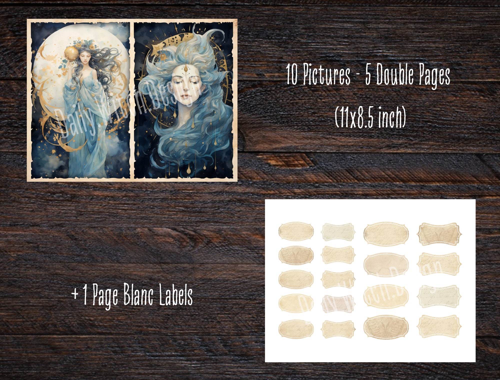 Moon Goddess Junk Journal Pages, Craft Paper, Printable Collage ...