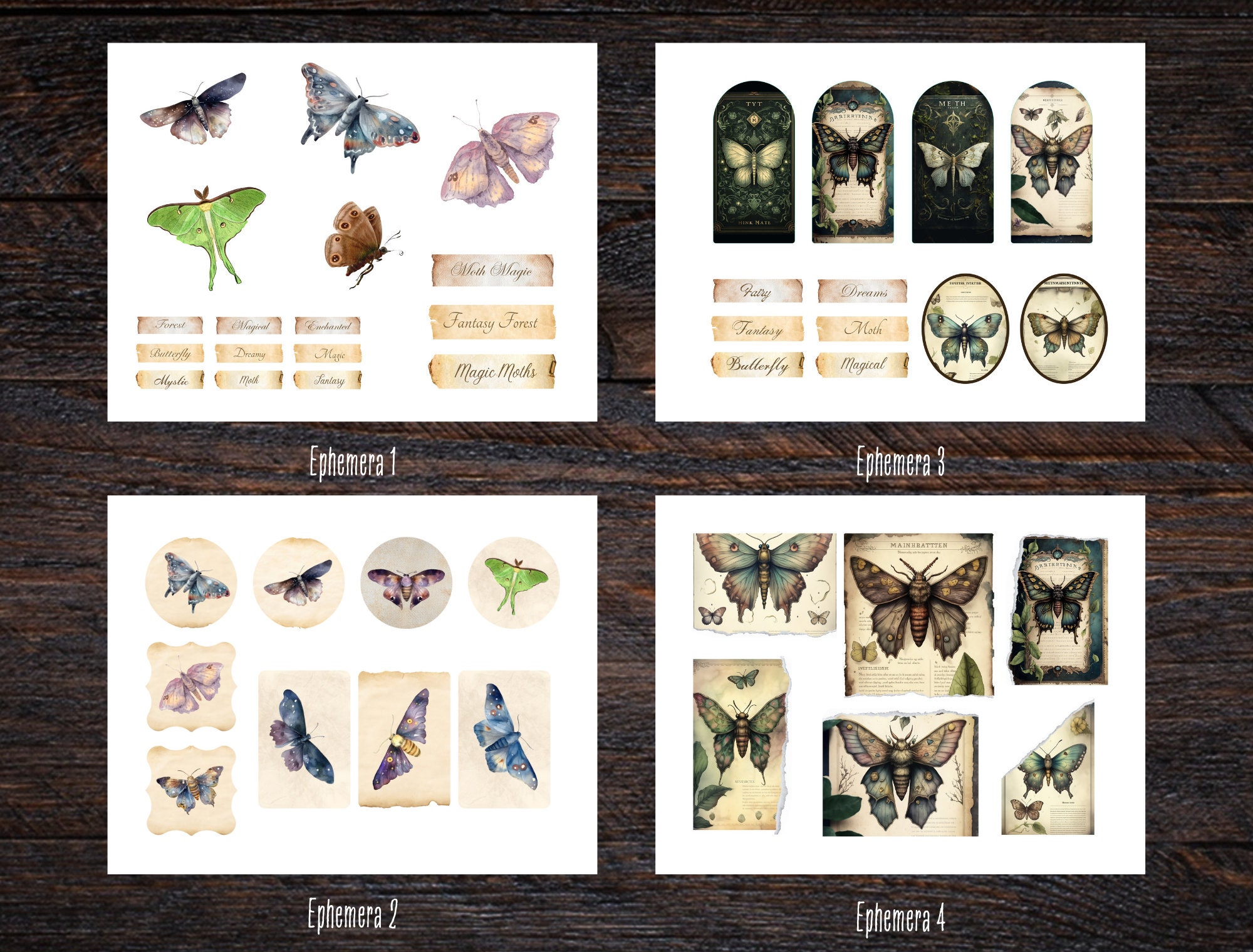 Magic Moths Junk Journal Kit, Mystic Moth, Digital Download, Moth Printable Pages, Ephemera ...