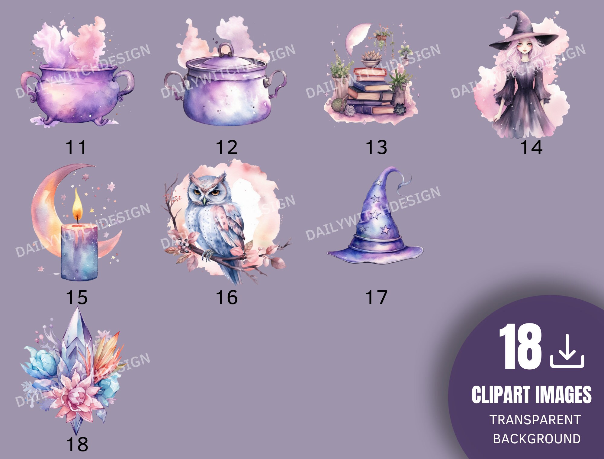 Pastel Witch Clipart, Watercolor Witch, Watercolor Pastel Magick, 18 ...
