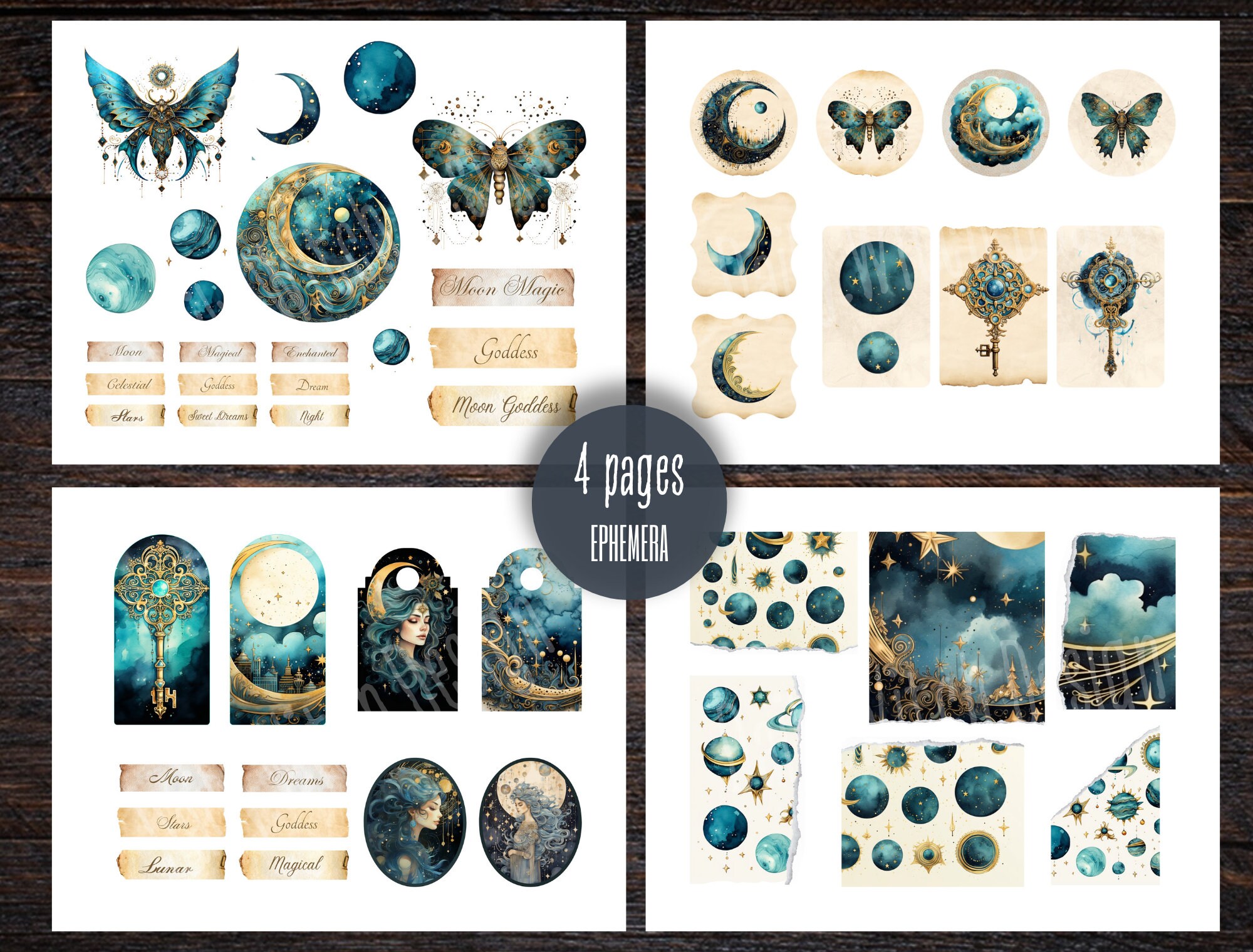 Moon Goddess Junk Journal Kit, Digital Download, Moon Printable Pages ...