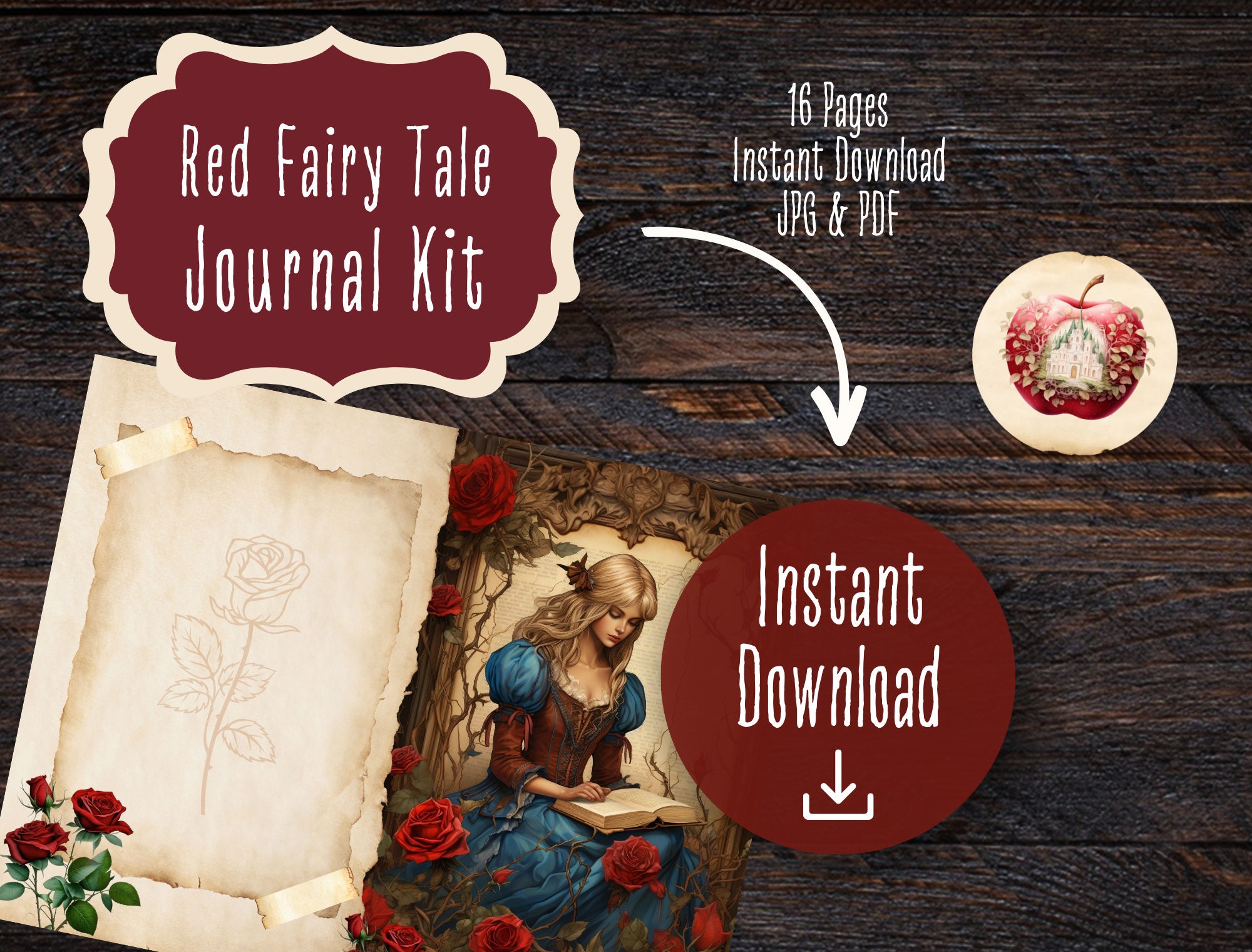 Red Fairy Tale Junk Journal Kit, Digital Download, Printable Pages ...