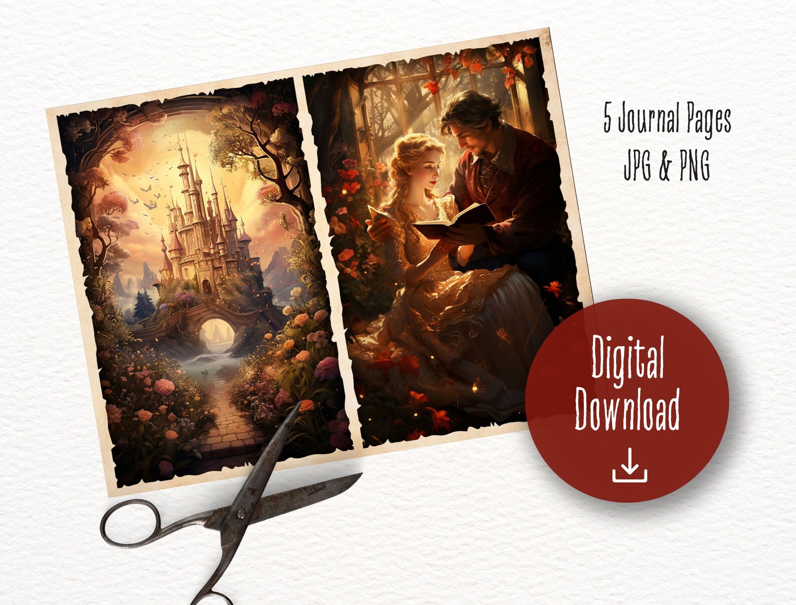 Red Fairy Tale Junk Journal Pages, Fantasy Junk Journal Kit, Printable ...