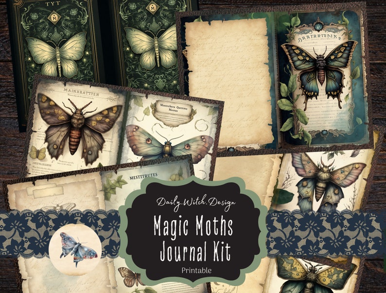 Magic Moths Junk Journal Kit, Mystic Moth, Digital Download, Moth Printable Pages, Ephemera ...