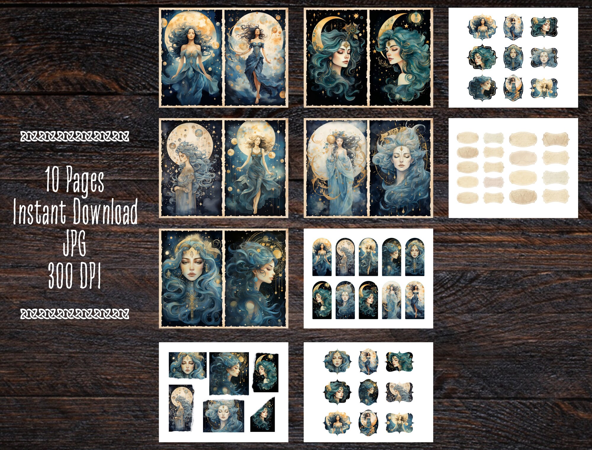 Moon Goddess Junk Journal Pages, Craft Paper, Printable Collage ...