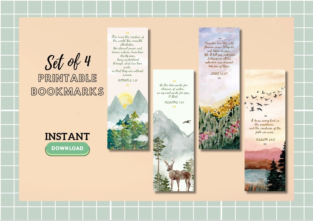 Christian Bookmarks [PRINTABLE] - Set of 4, Nature Inspired Scripture ...